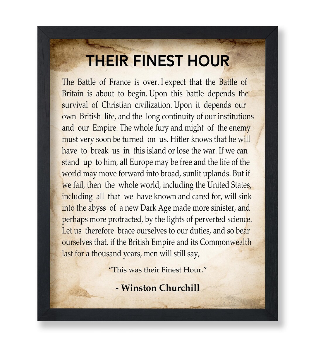 Their Finest Hour Poster - Winston Churchill Speech Print ...