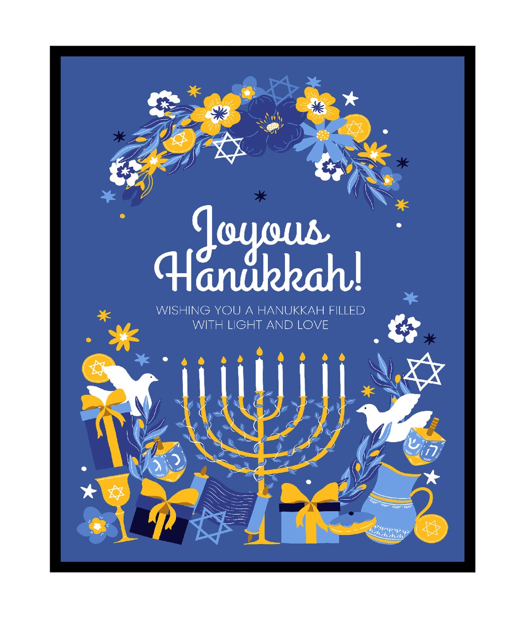 Joyous Hanukkah Poster Festival of Lights Print Jewish Art Light & Love ...