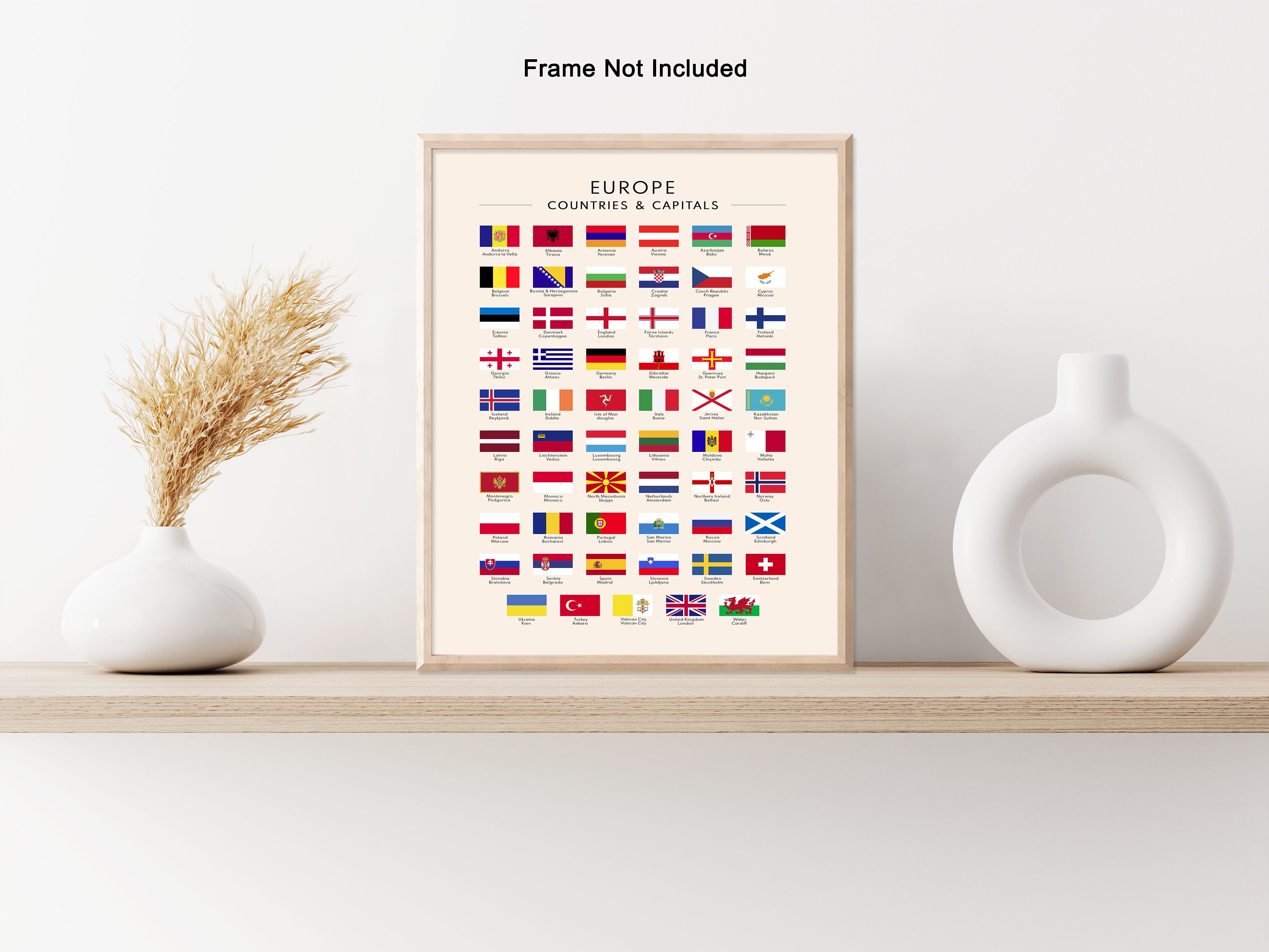 Flags of Europe Poster European Countries & Capitals Print Learning ...