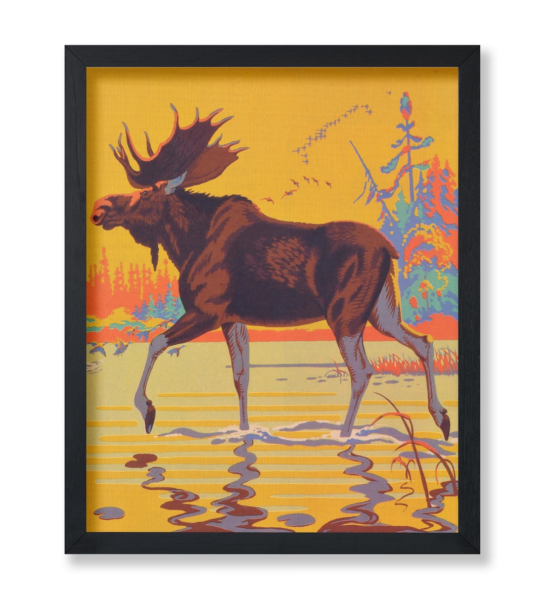 Vintage Moose Poster - Retro Moose in the Moor Print - Gift for ...