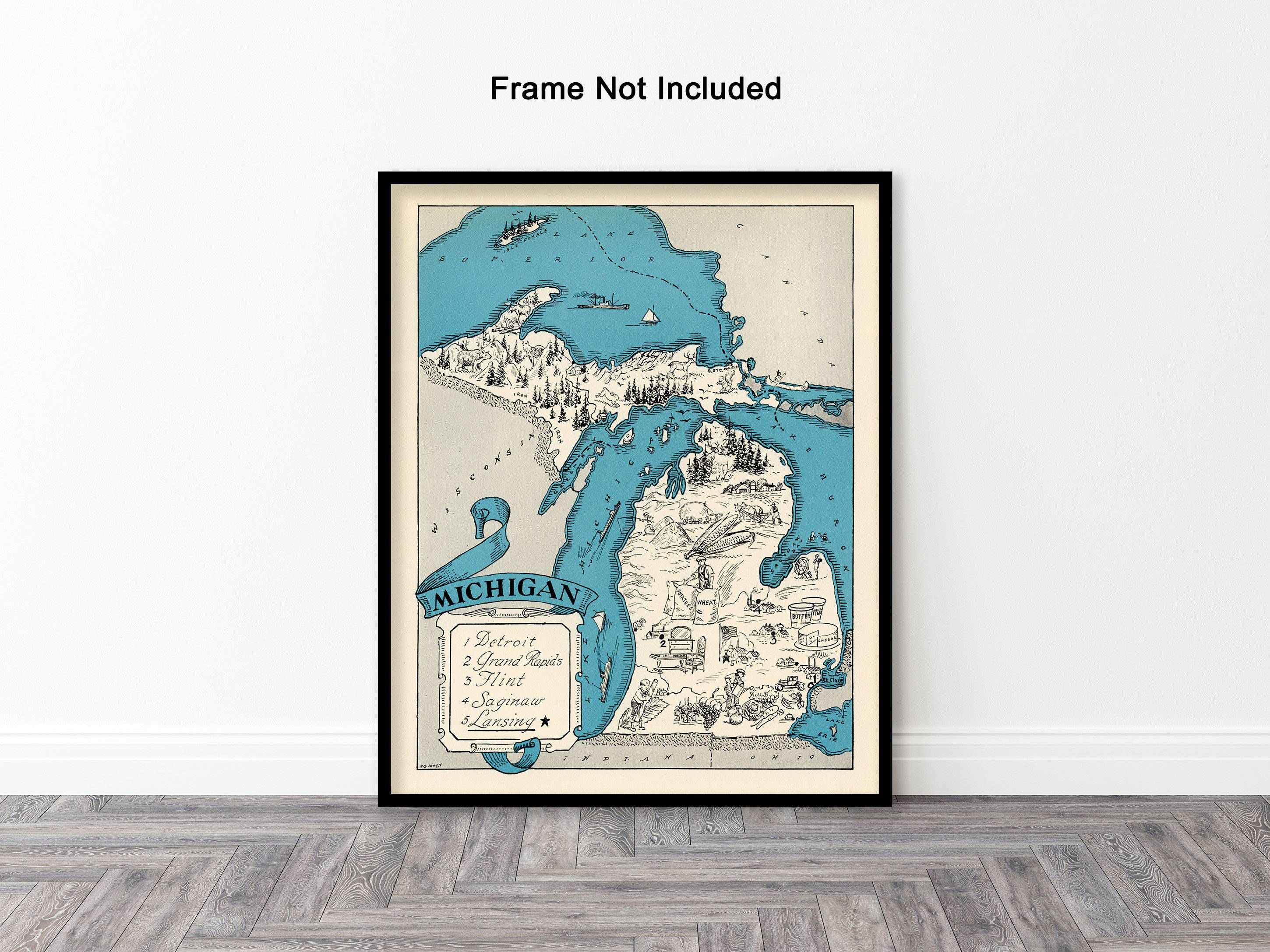 Vintage Map Poster Retro Michigan Map Print Michigan State Map Art Gift ...