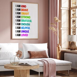 I Am Affirmations Poster - Nursery Print - Typography Art - Positive ...