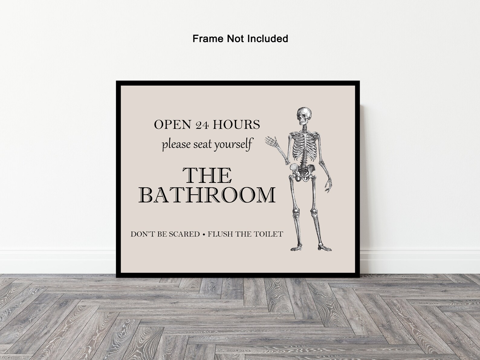 The Bathroom Sign Poster Don't Be Scared Print Skeleton Halloween Art ...