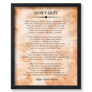 Edgar Albert Guest Poster - Don't Quit Print - Poetry Art - Inspiring ...