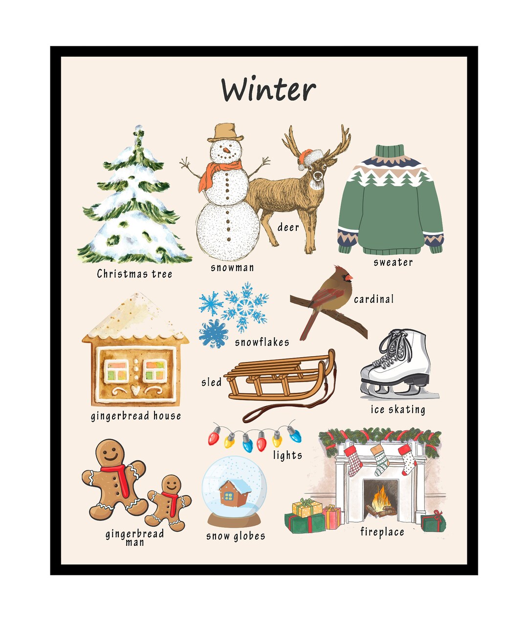 Winter Poster Educational Print Learning Materials Art Snow Art ...