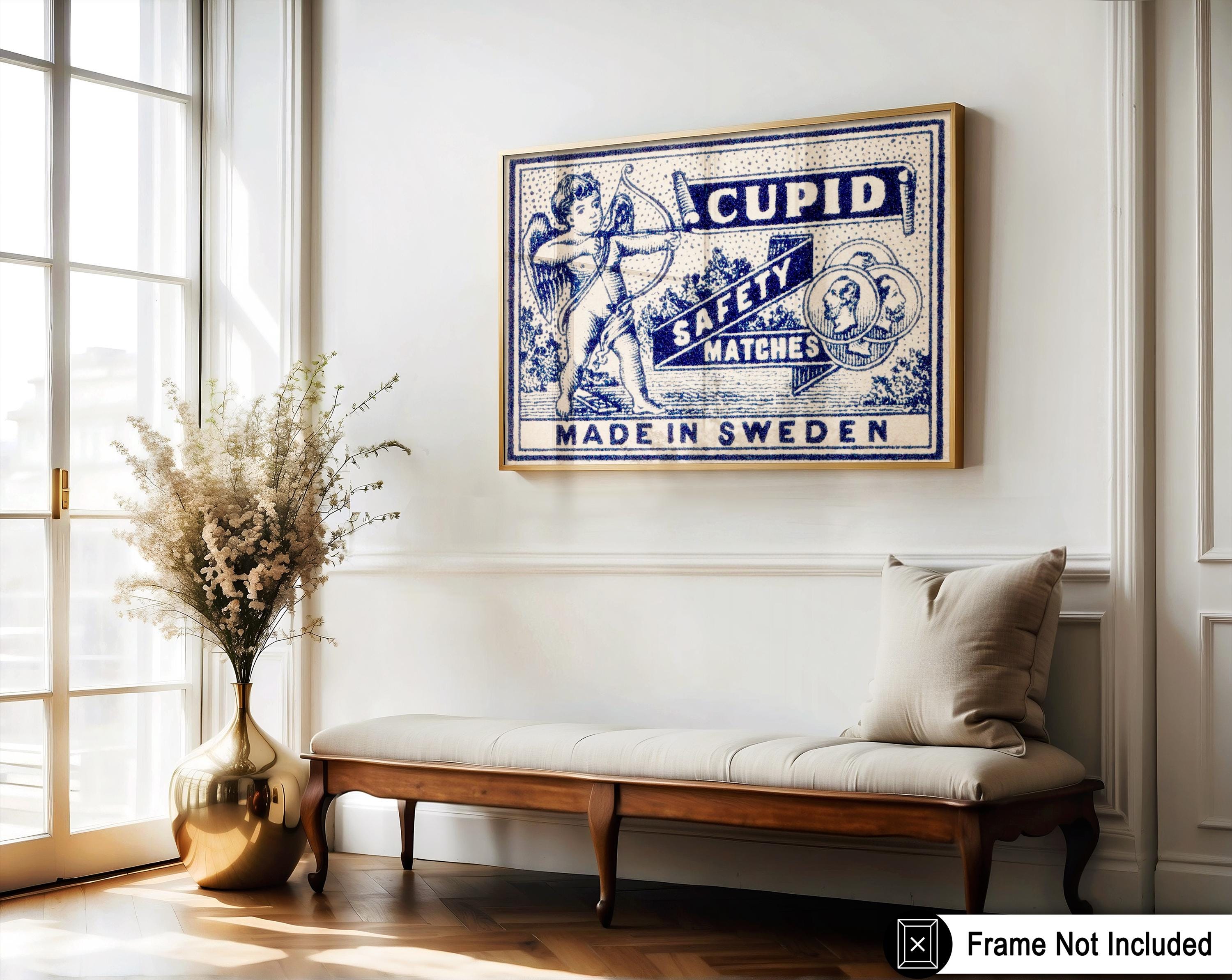 Vintage Cupid Matchbox Poster - Retro Safety Matches Print - Cupid Art ...