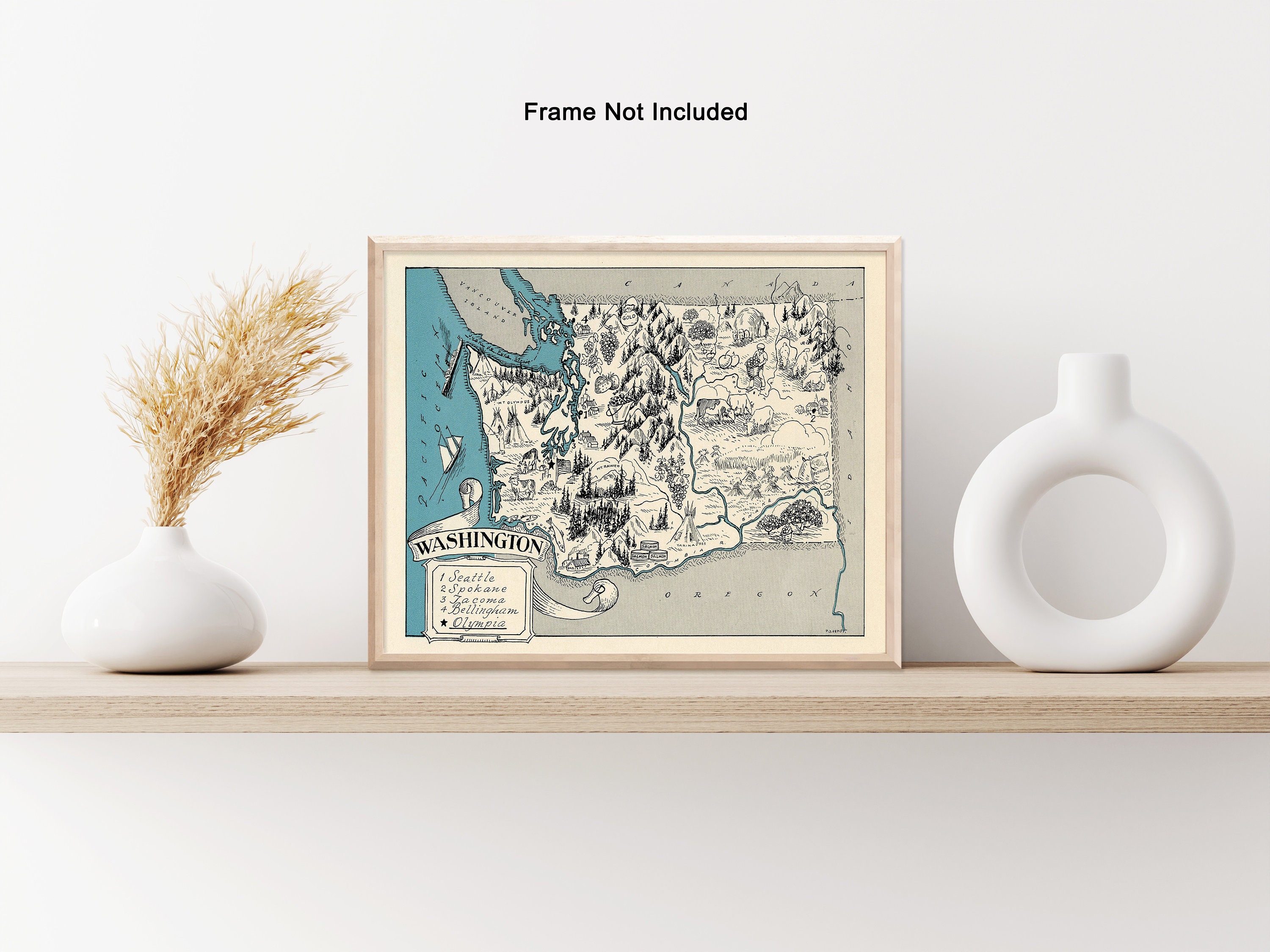 Vintage Map Poster Retro Washington Map Print Washington State Map Art ...