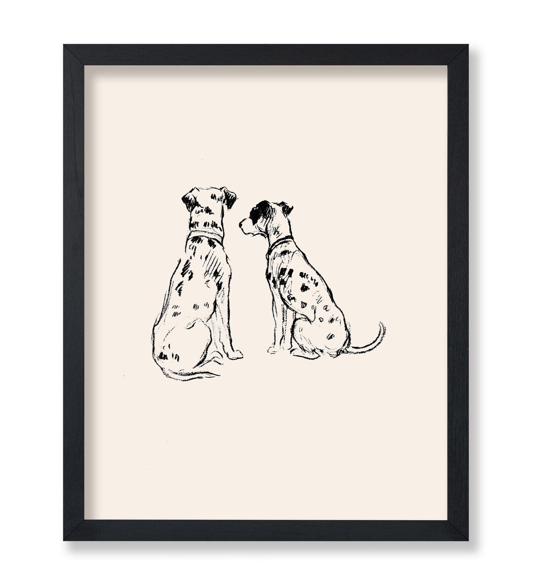 Vintage Two Dalmatians Poster - Retro Dog Print - Line Drawing Art ...
