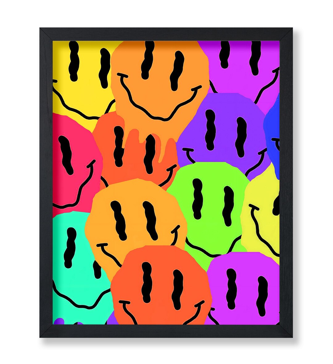 Smiley Faces Poster - Melting Smiley Faces Print - Rainbow Art - Pop ...