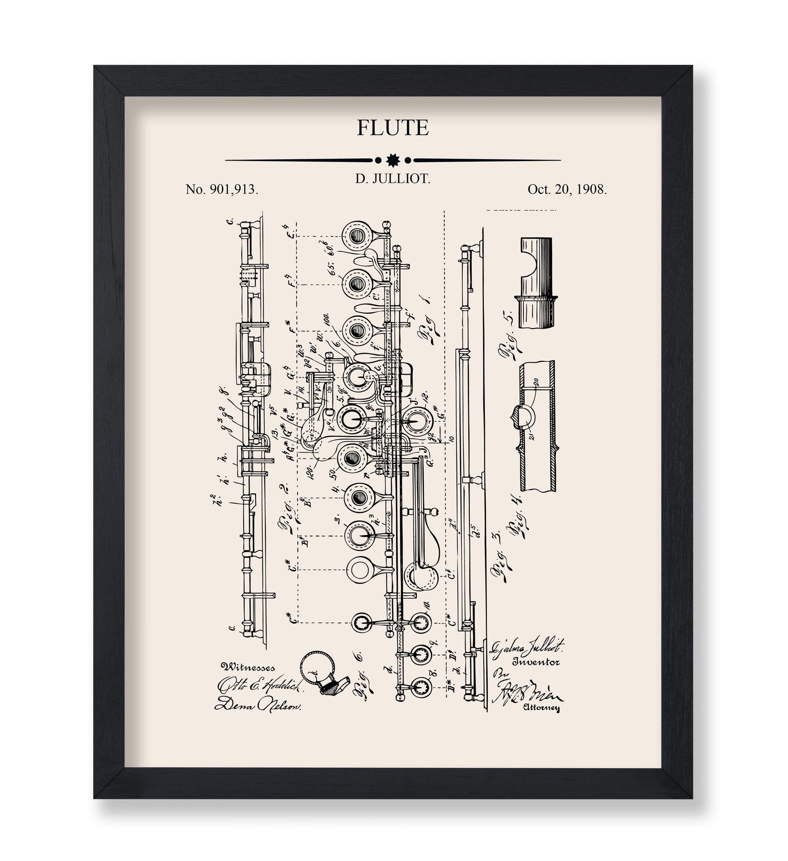 Flute Blueprint Poster - Flute Patent Print - Music Art - Musical ...