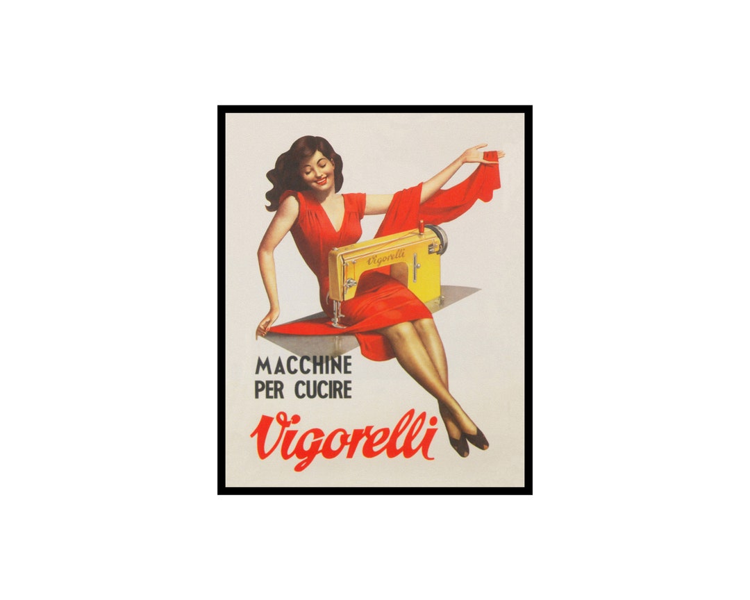 Vintage Vigorelli Poster Sewing Machine Print Woman in Red Dress Art ...