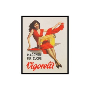 Vintage Vigorelli Poster Sewing Machine Print Woman in Red Dress Art ...