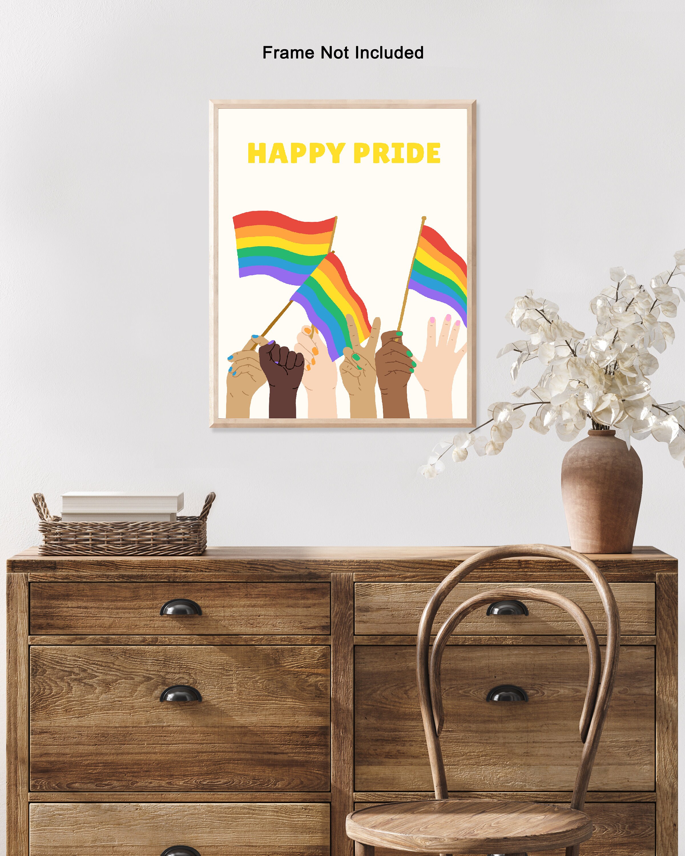 Happy Pride Poster Rainbow Flags Print Inclusivity Art Celebration Art ...