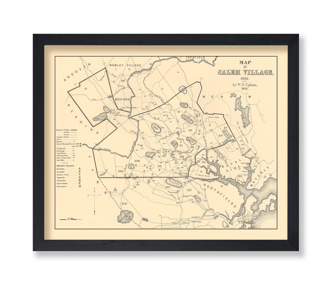 Salem Village Map Poster - Retro Witchcraft Art - Gothic Home Decor ...