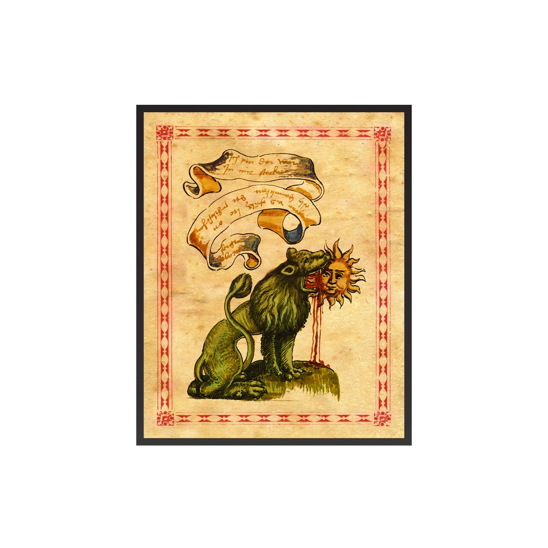 Hermetic Lion Sun Poster Mythology Retro Art Unframed Print for Living ...