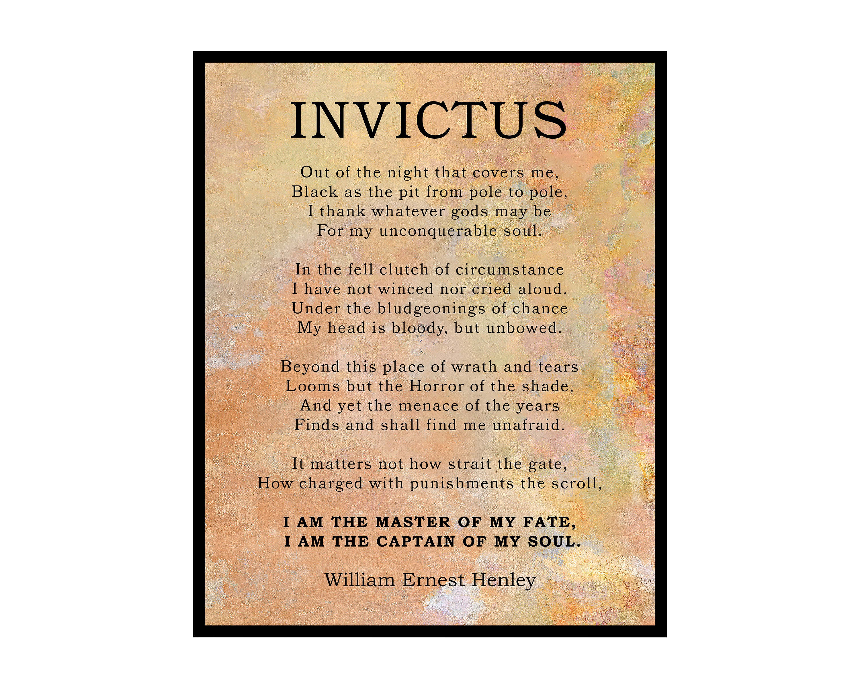 Invictus Poetry Art William Ernest Henley Poster Motivational Decor ...
