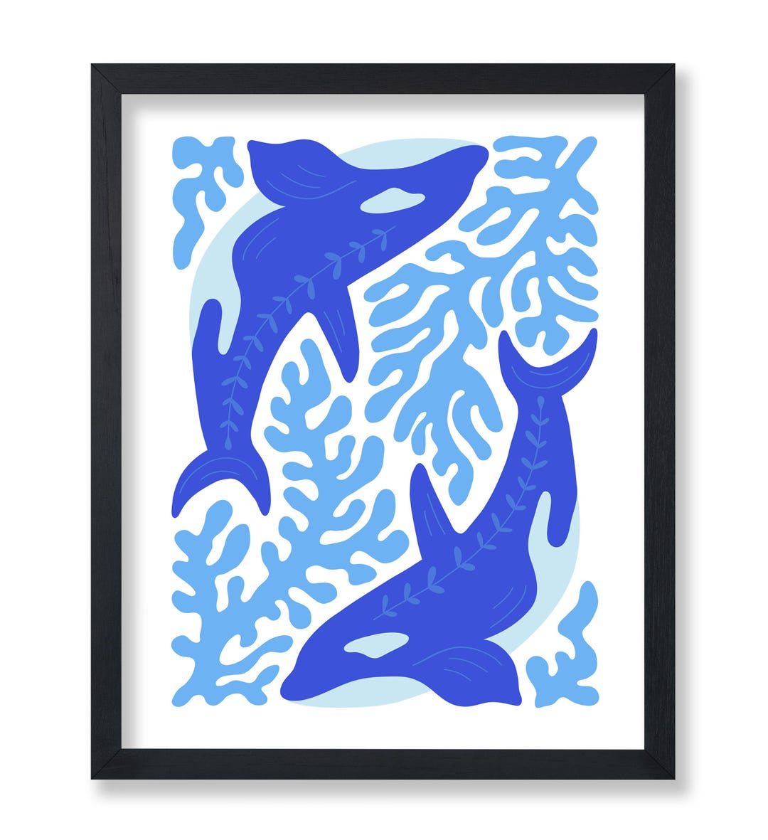 Blue Orcas Poster - Retro Whale Print - Aquatic Art - Ocean Art ...