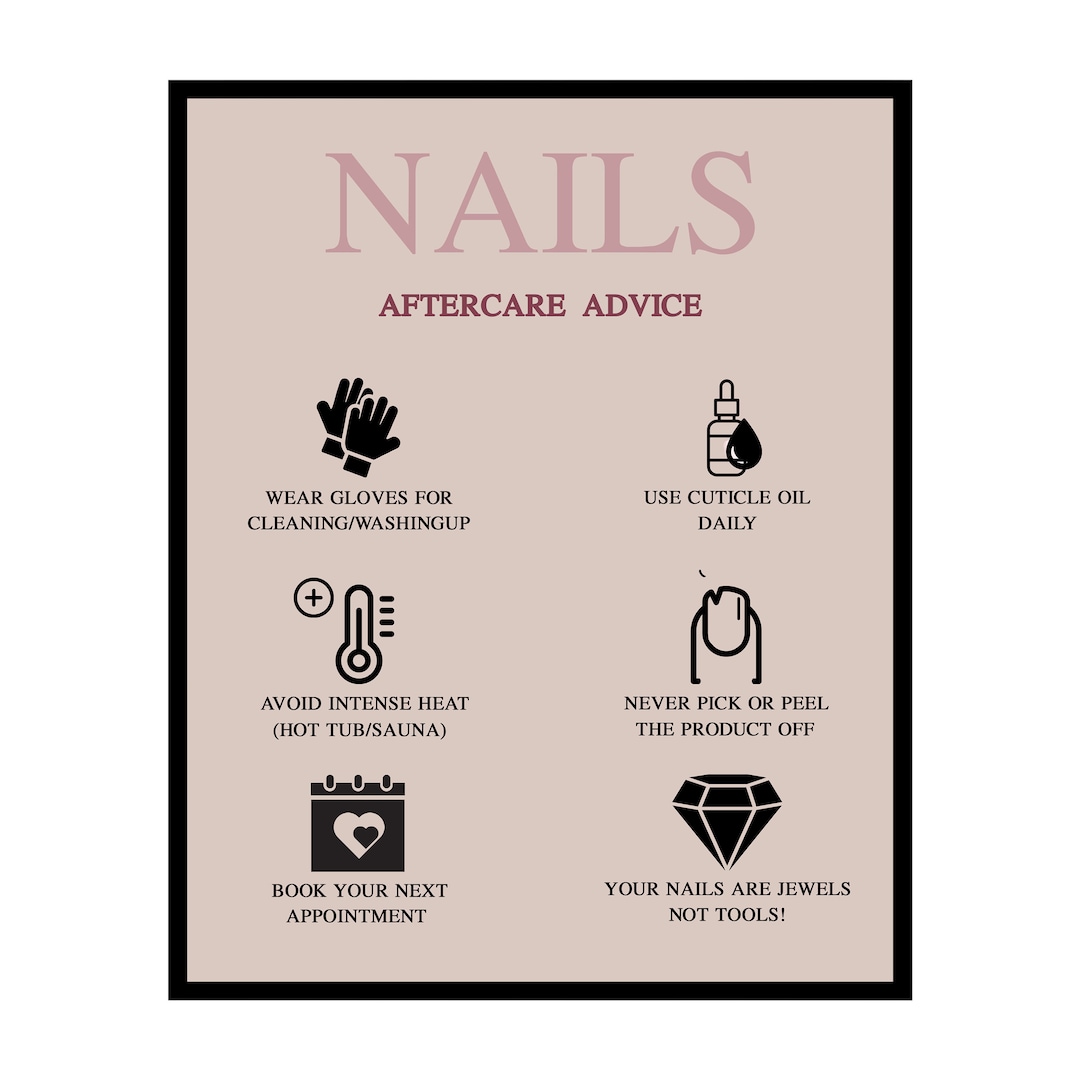 Nails Aftercare Advice Poster Manicure Print Gift for Fashionista Chic ...
