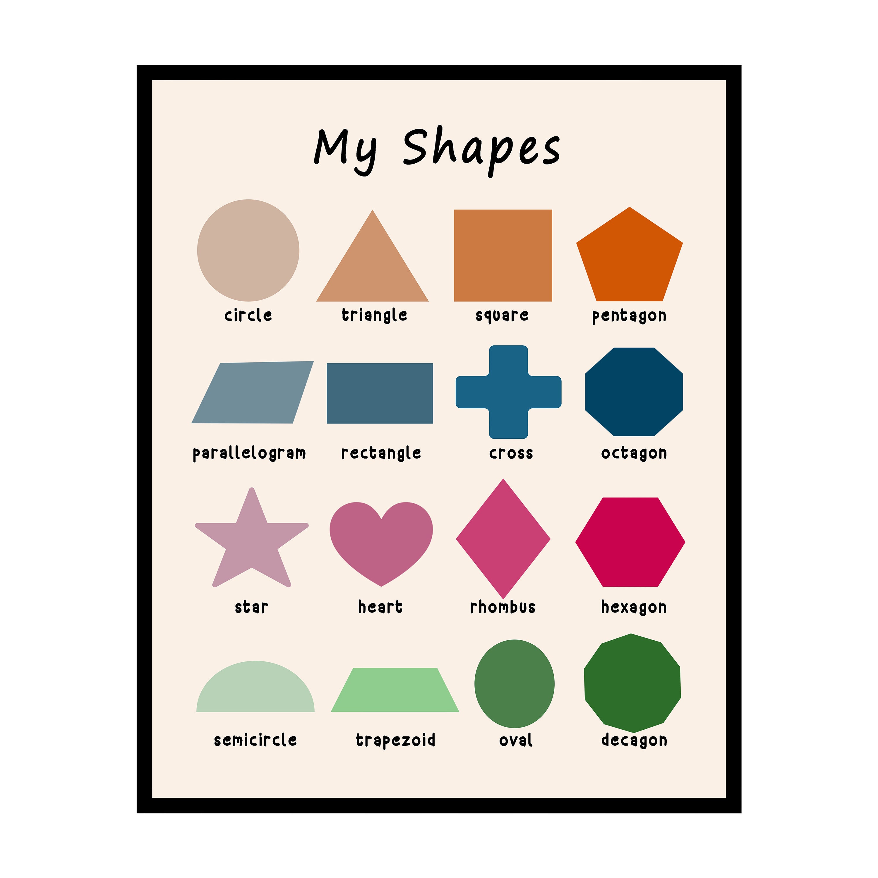 My Shapes Poster Basic Shapes Chart Print Learning Materials Art Chic ...