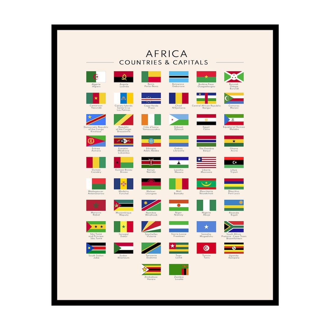 Flags of Africa Poster African Countries & Capitals Print Learning ...