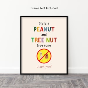 Peanut and Tree Nut Free Zone Poster Food Allergy Awareness Print ...