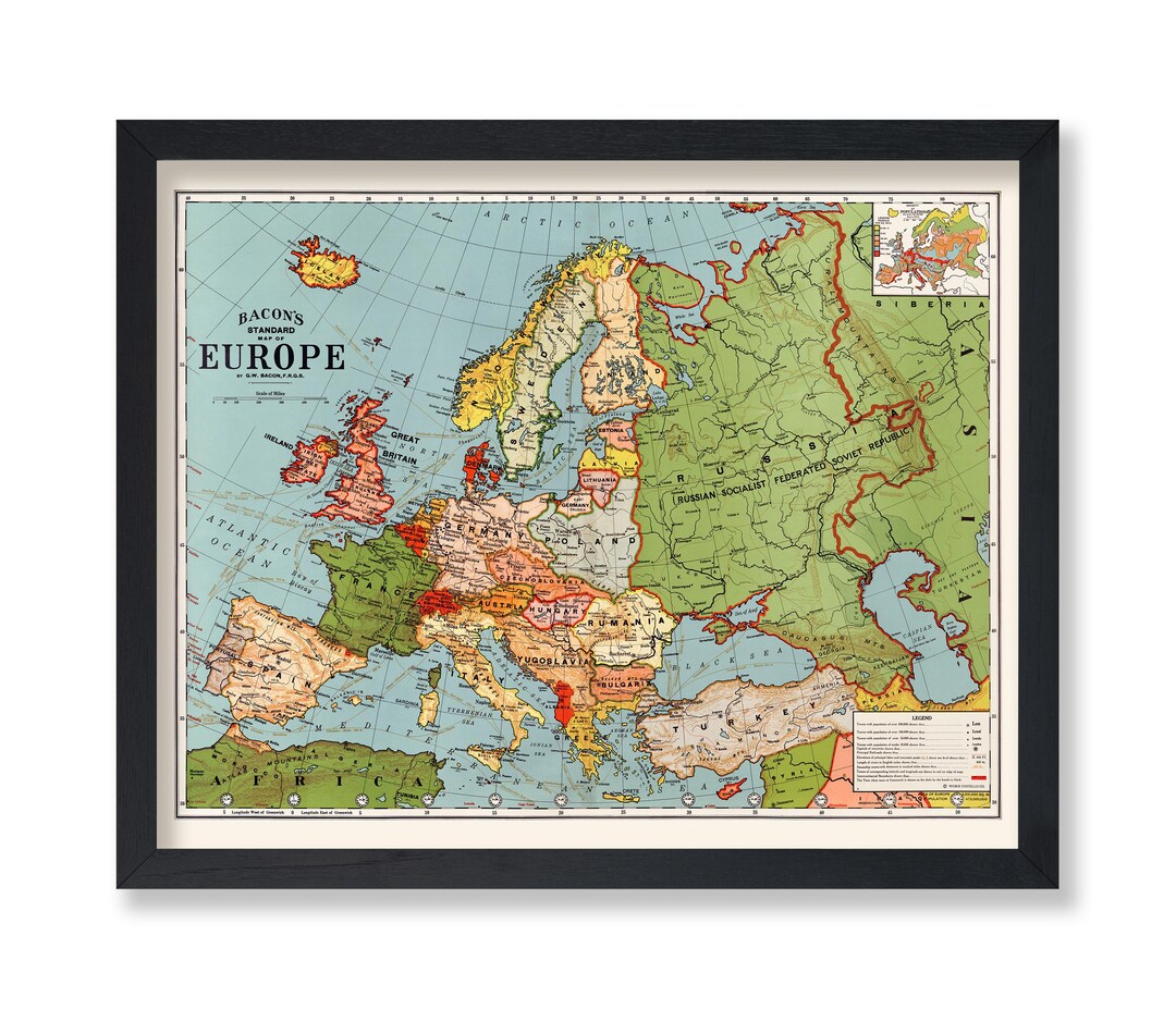 European Time Zone Map Poster - Bacons Standard Print for Students ...
