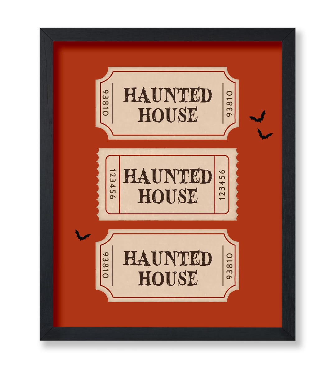Haunted House Ticket Poster - Halloween Print - Flying Bats Art ...