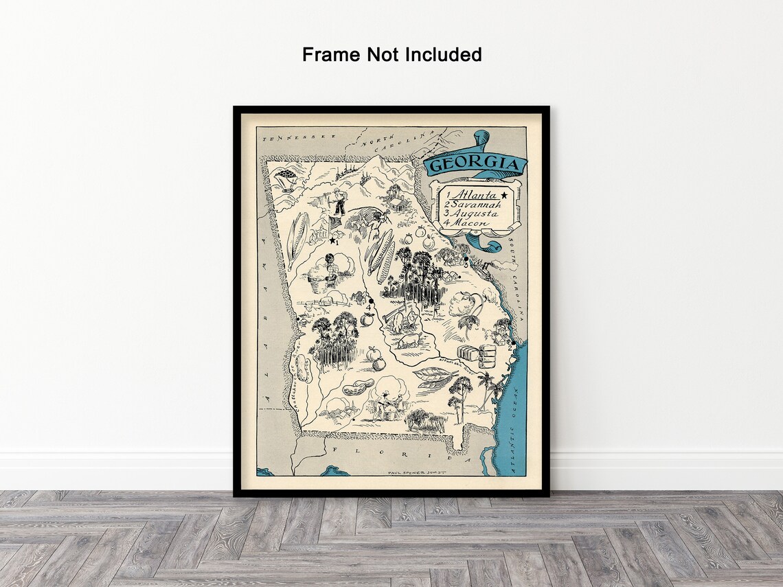 Vintage Map Poster Retro Georgia Map Print Georgia State Map Art Wall ...