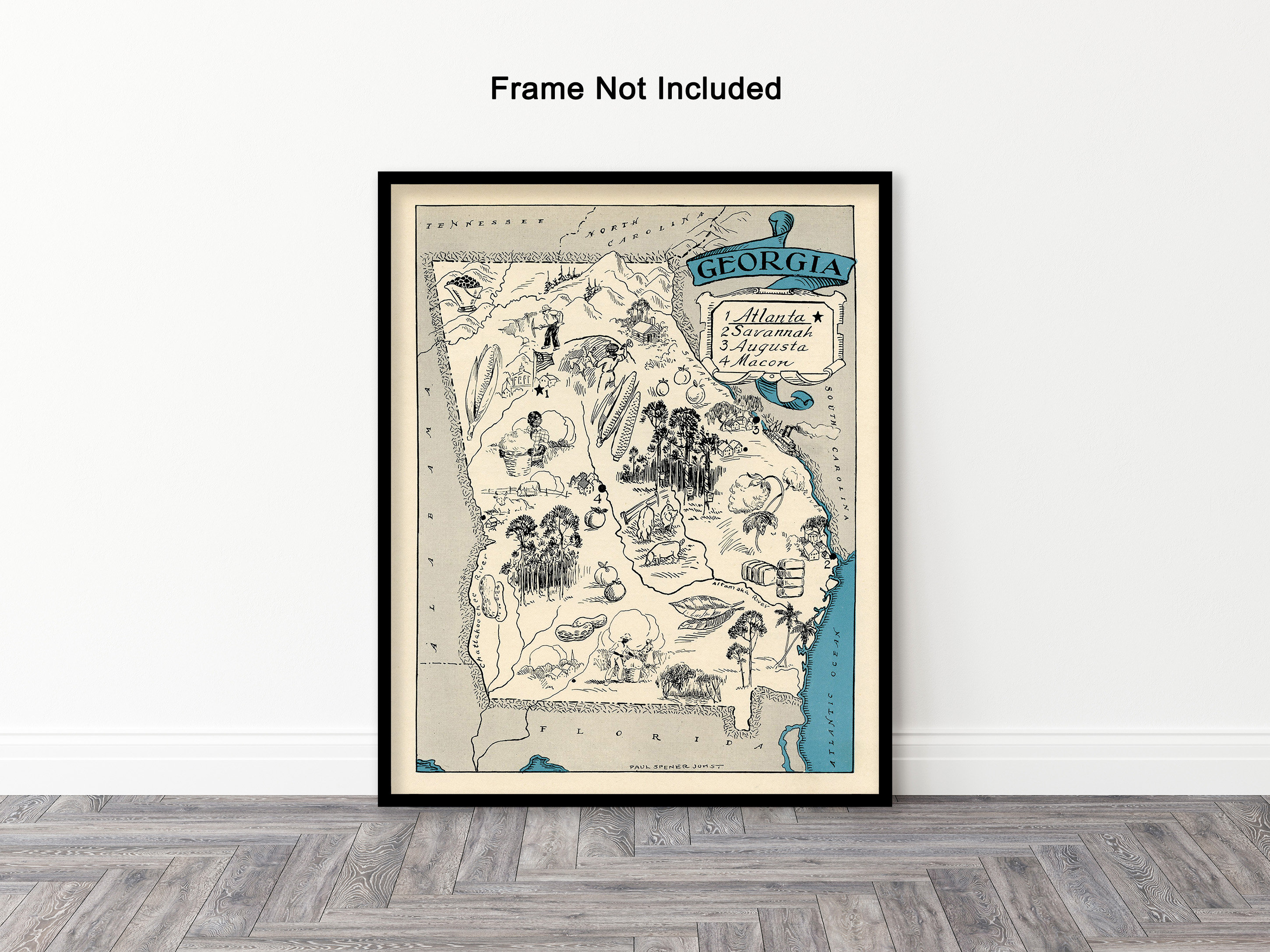 Vintage Map Poster Retro Georgia Map Print Georgia State Map Art Wall ...