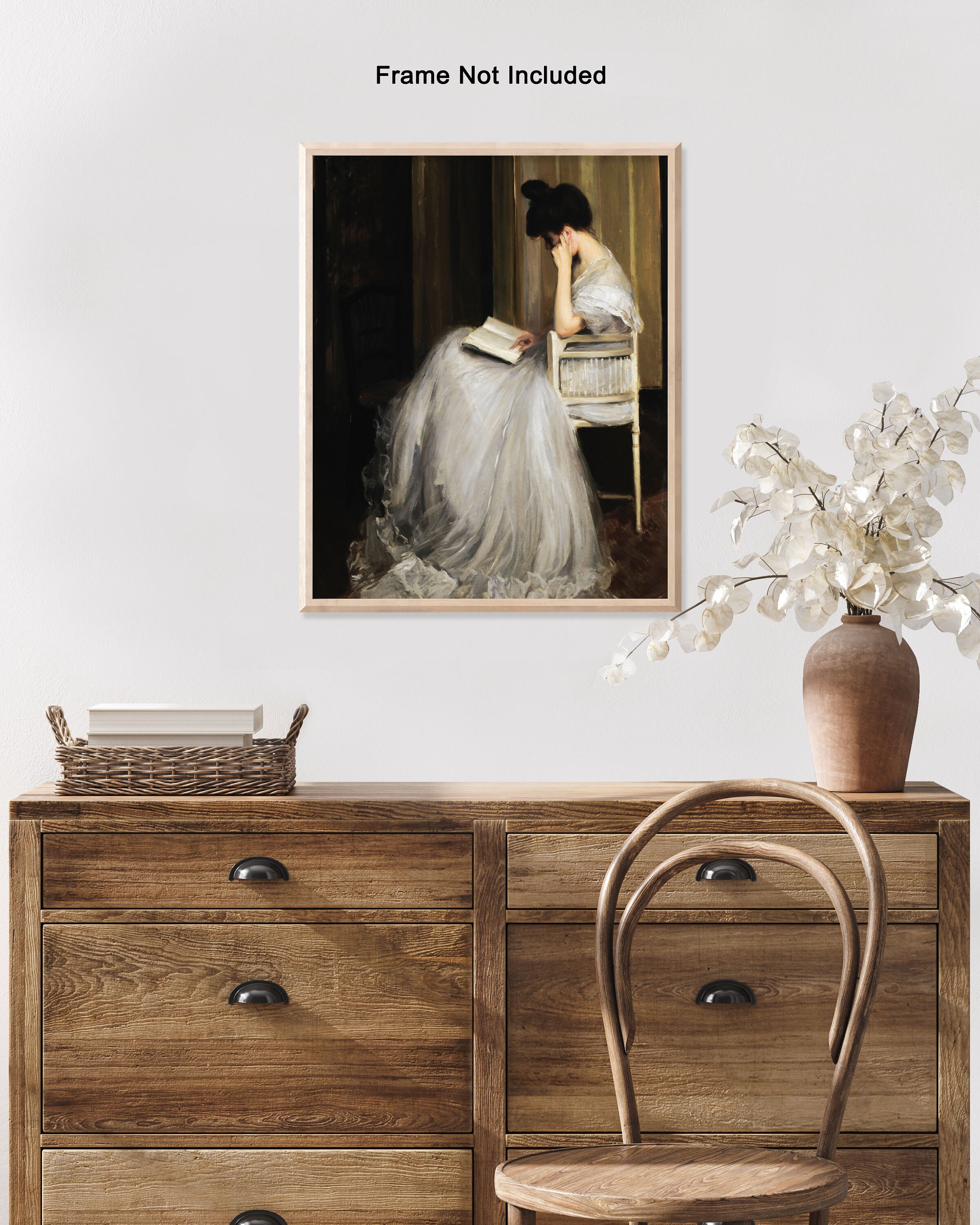 Vintage Woman Reading Painting Poster Retro Victorian Woman Print Moody ...
