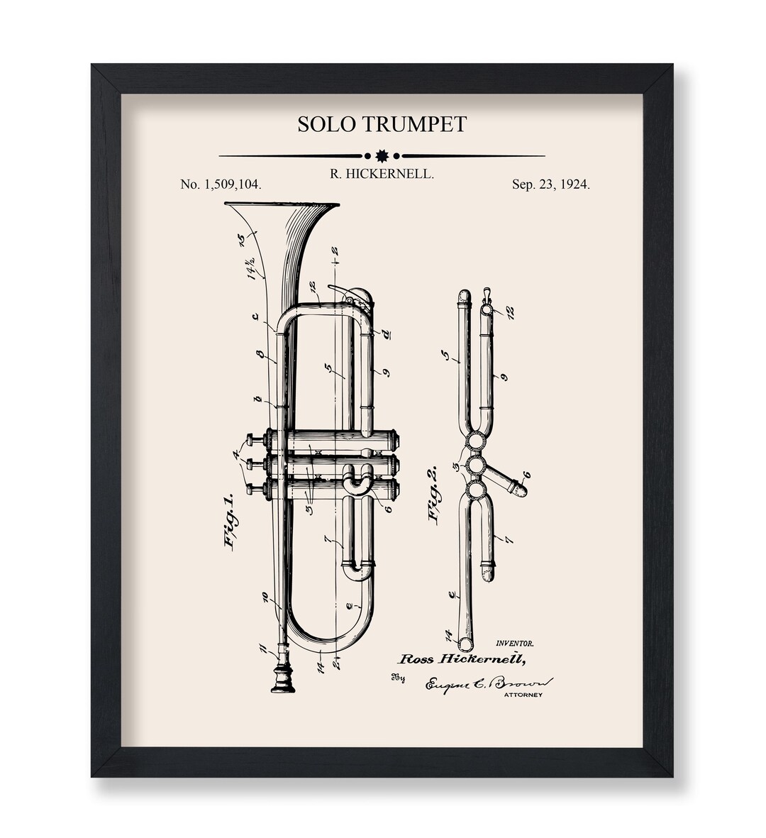 Trumpet Blueprint Poster - Trumpet Patent Print - Music Art - Marching ...