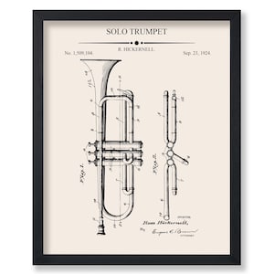 Trumpet Blueprint Poster - Trumpet Patent Print - Music Art - Marching ...