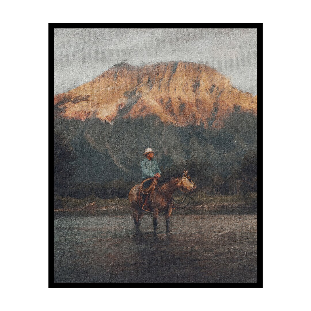 Vintage Cowboy Poster Retro Landscape Print Wild West Art Horse Riding ...