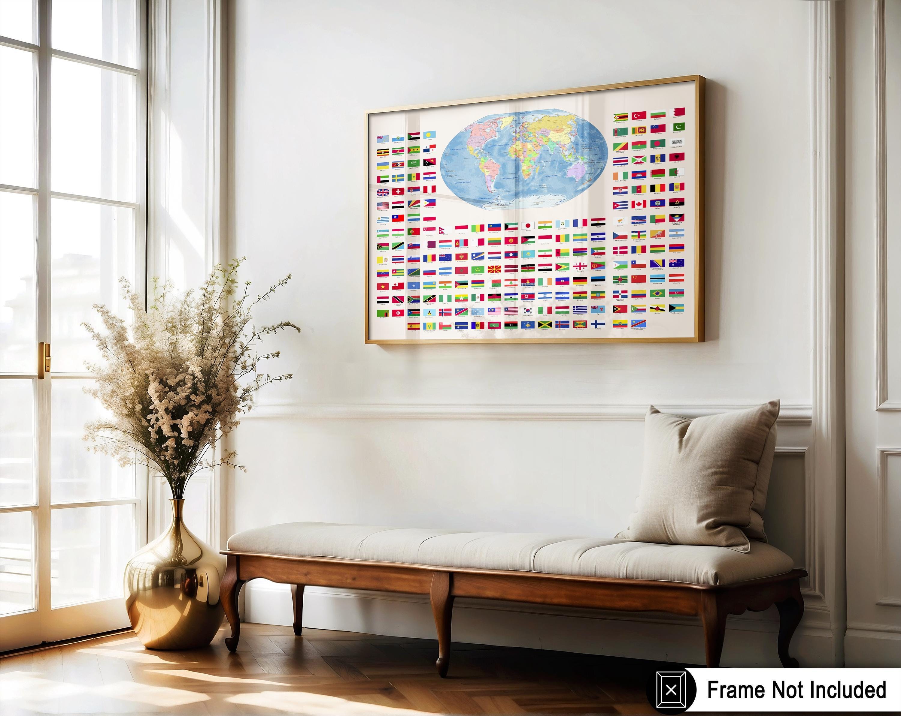Flags of the World Poster - World Map Print - Learning Materials Art ...
