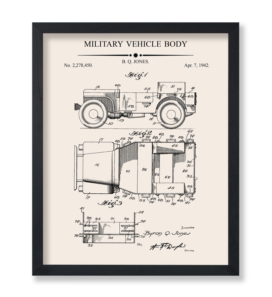 Vintage Transportation Blueprint Poster - Military Vehicle Body Patent ...