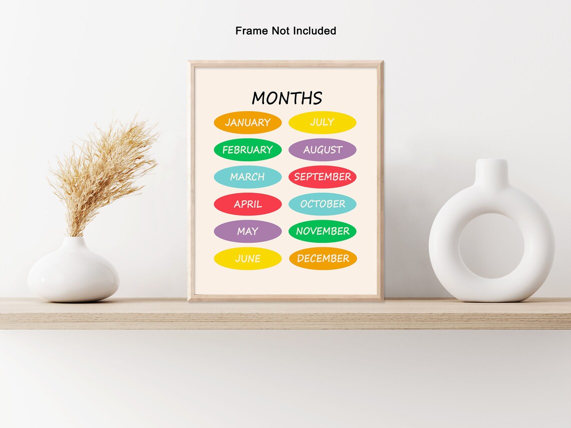 Months Poster Months of the Year Print Learning Materials Art Gift for ...