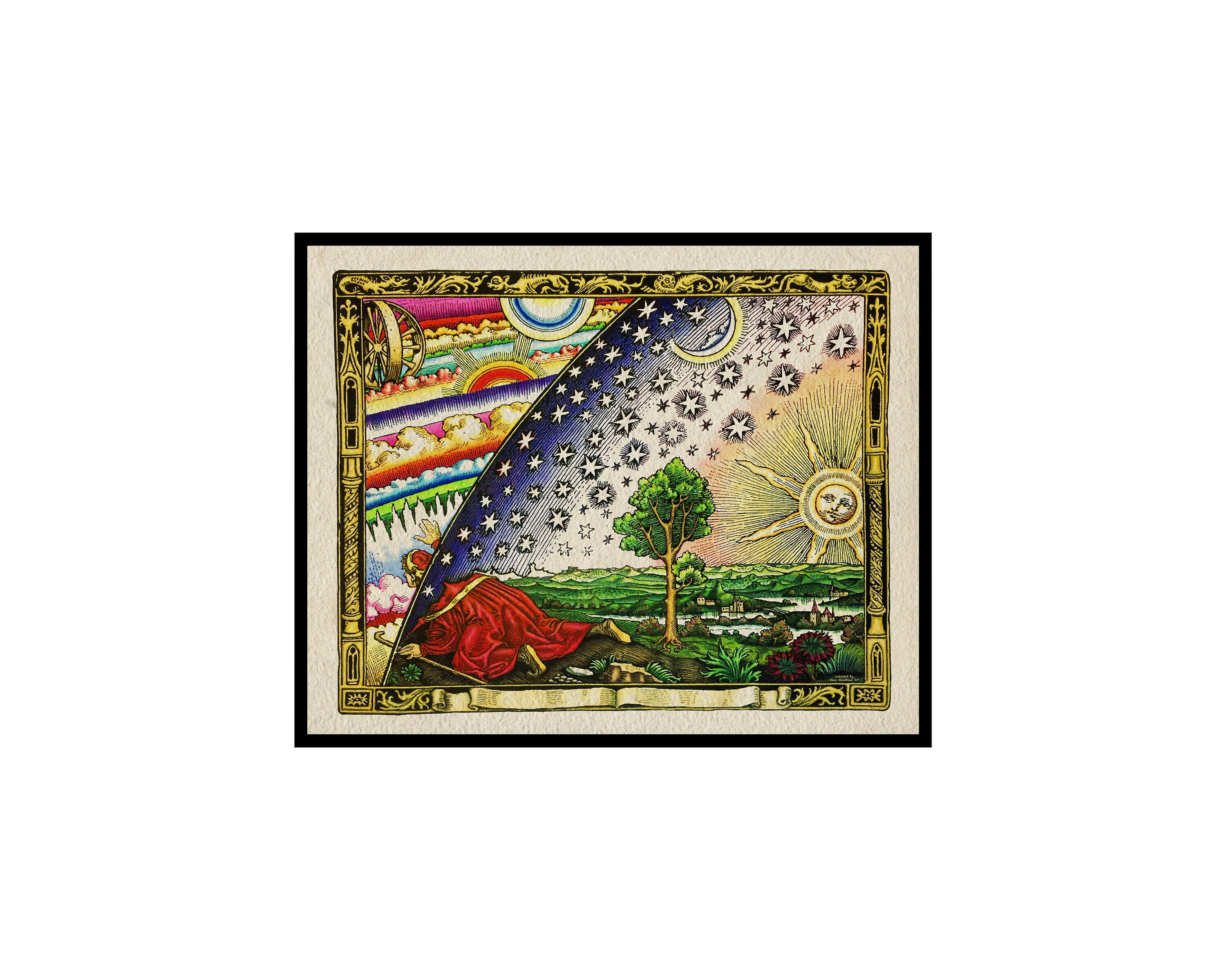 Vintage Flat Earth Poster Retro Cosmos Engraving Astronomy Art for Wall ...