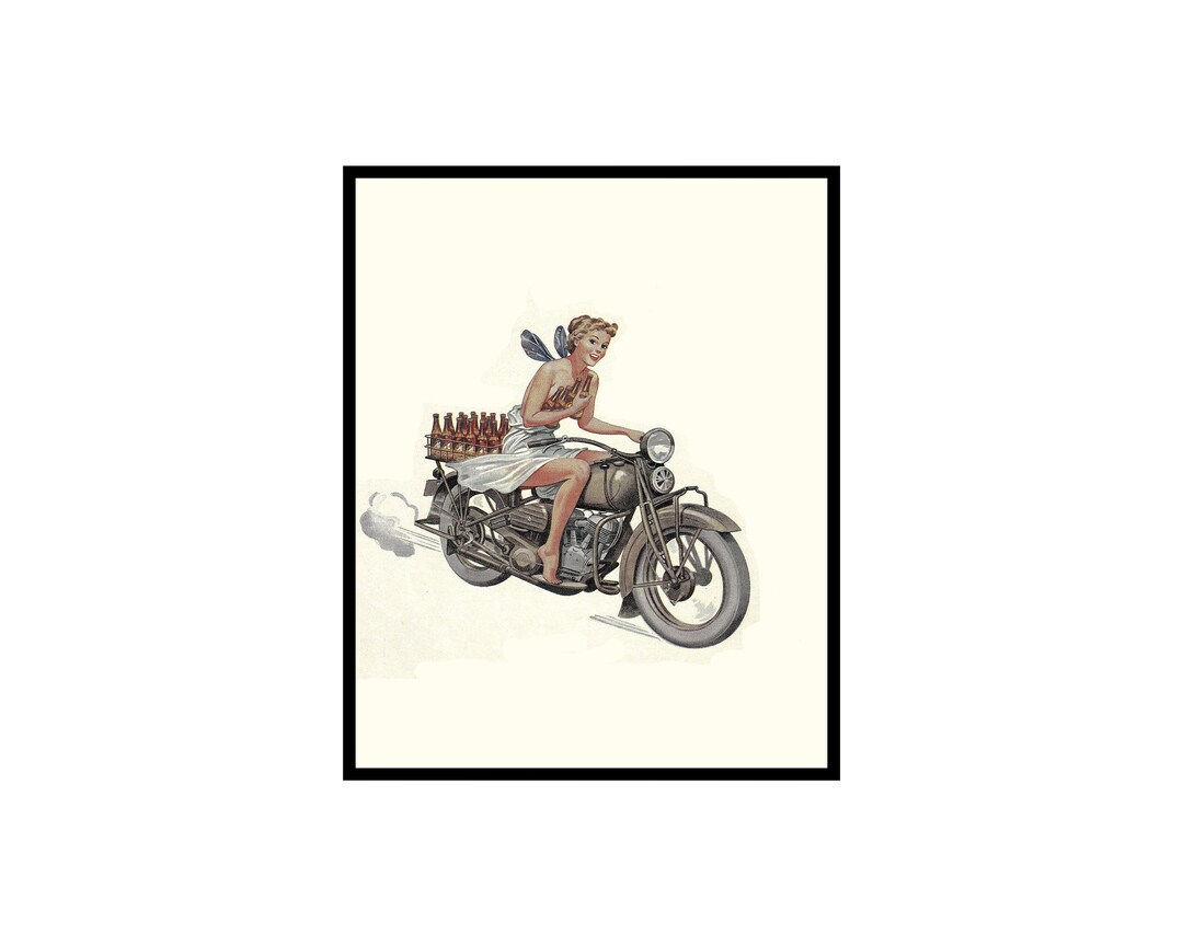 Vintage Fairy Motorcycle Poster Retro Beer Print for Bar Funny Decor ...