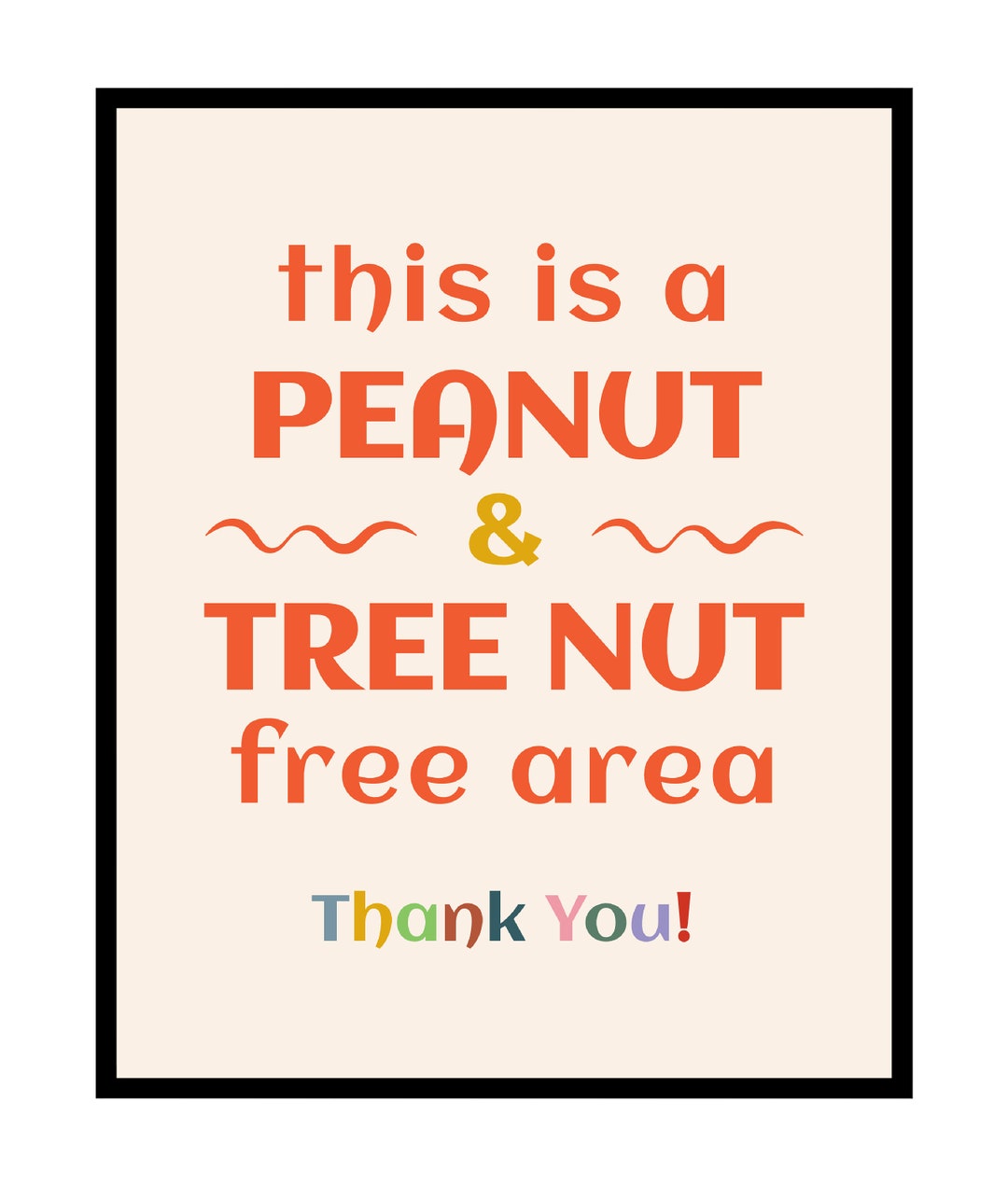 Peanut and Tree Nut Free Area Poster Food Allergy Awareness Print Gift ...