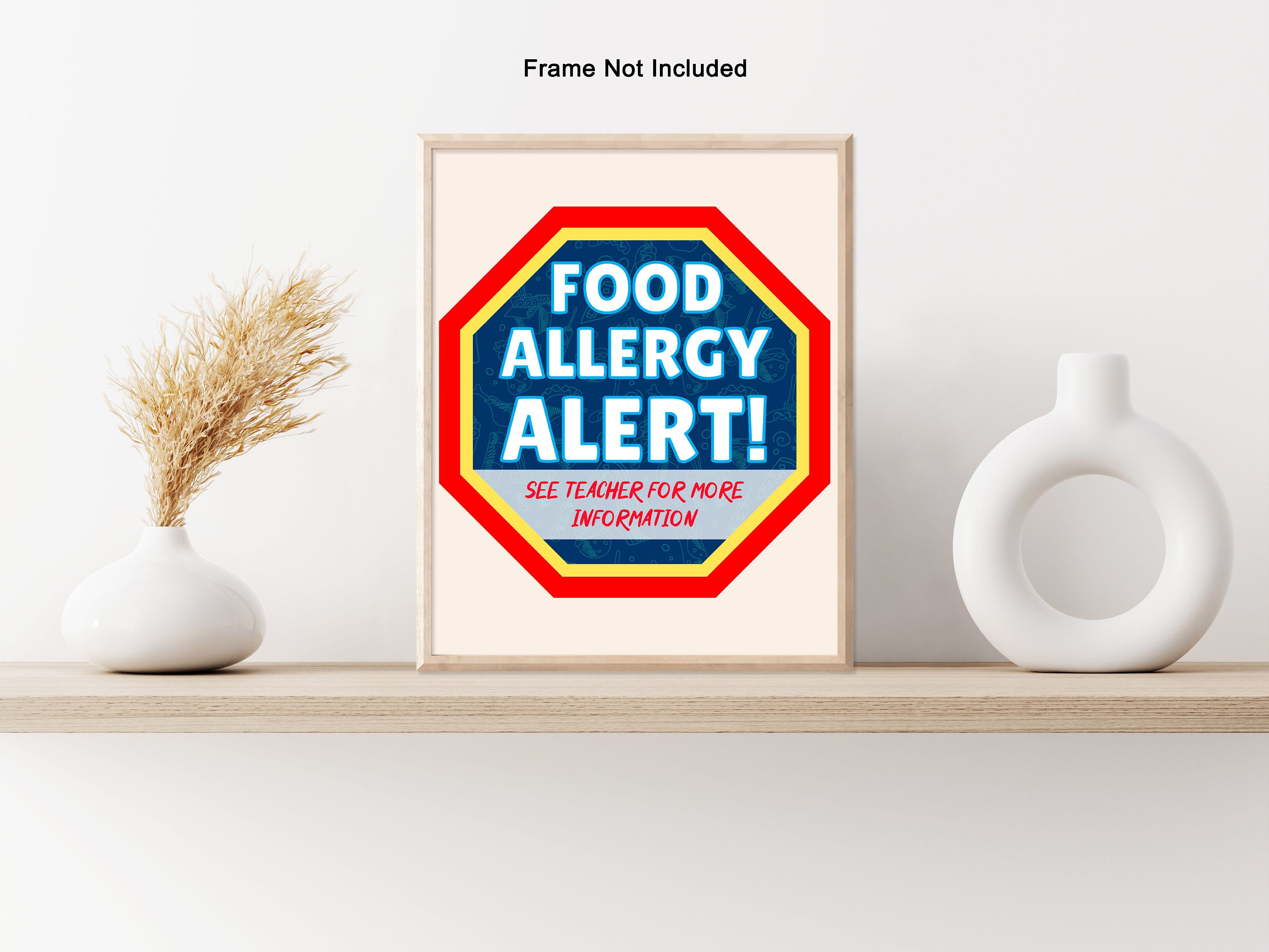 Food Allergy Alert Poster Food Allergy Awareness Print Stop Sign Art ...