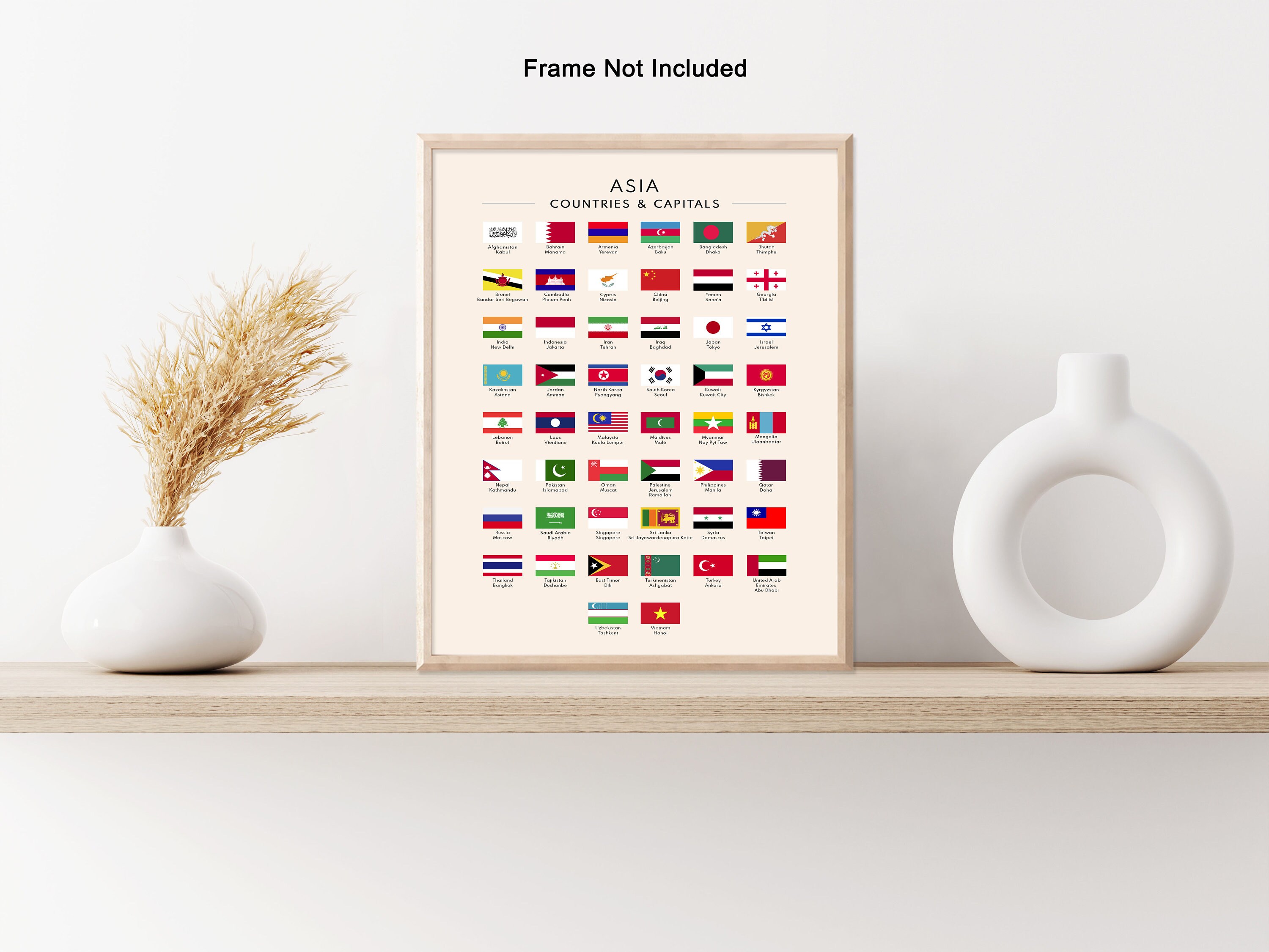 Flags of Asia Poster Asian Countries & Capitals Print Learning ...