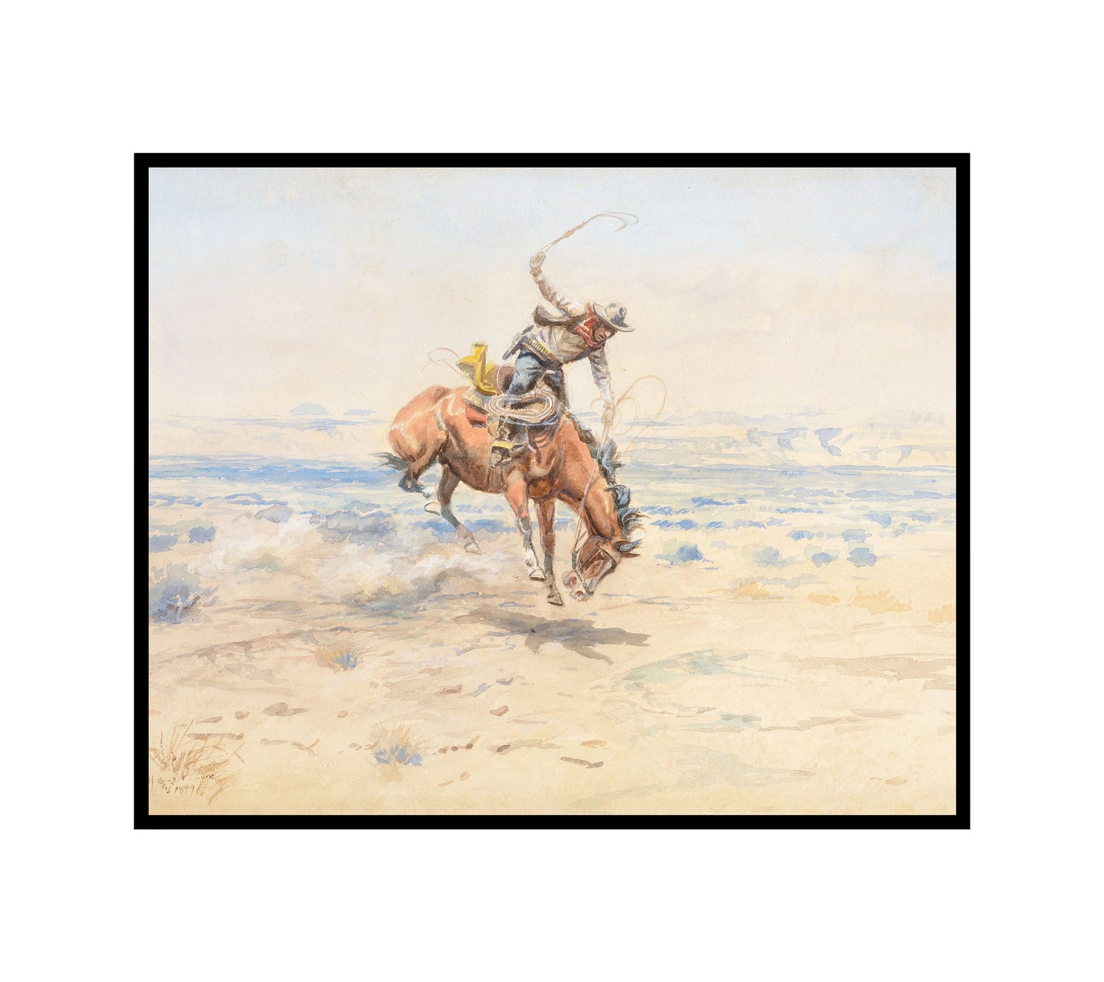 Vintage Cowboy Poster Retro Bucking Bronco Print Wild West Art Horse ...