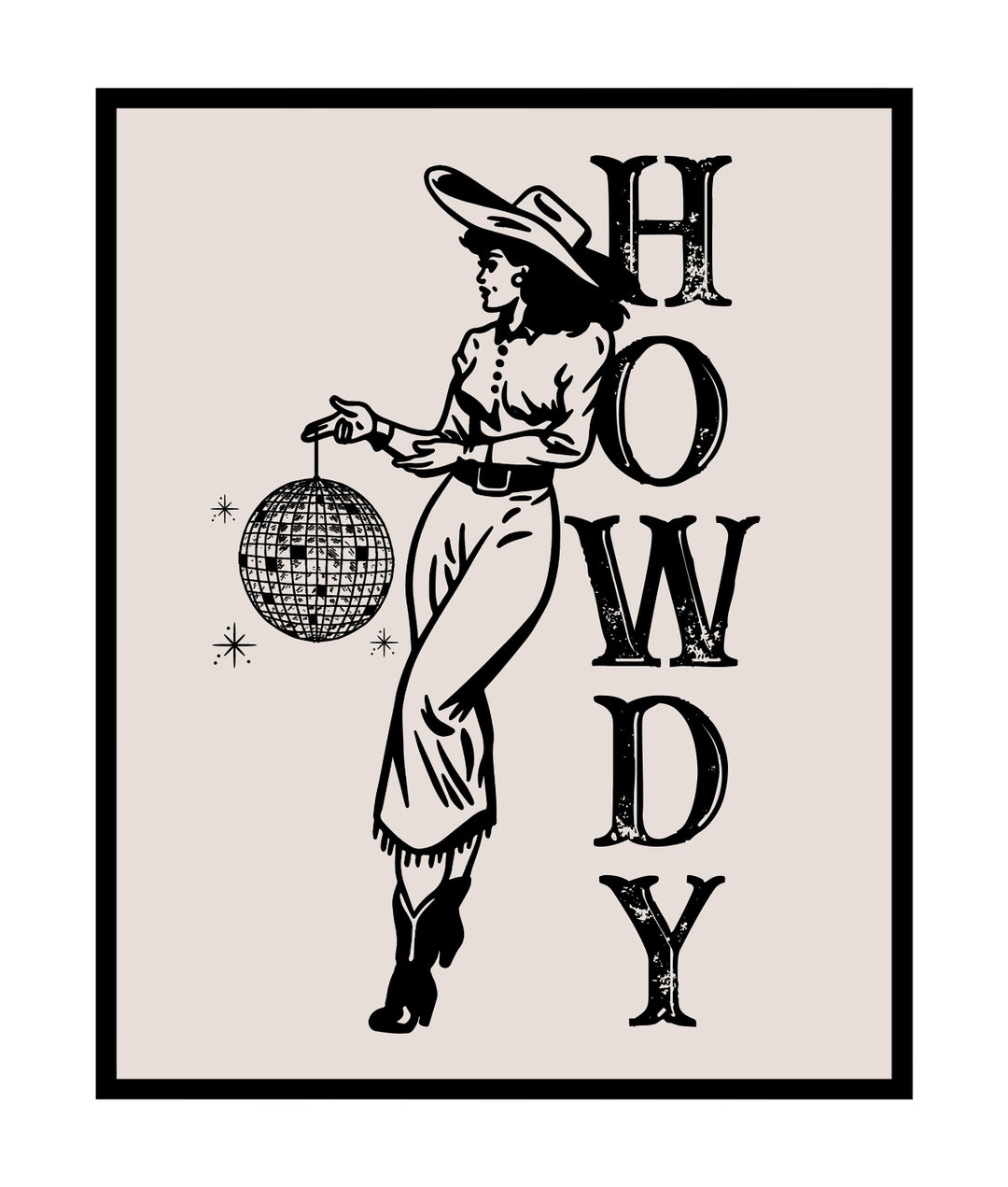 Disco Cowgirl Poster Retro Cowgirl Print Howdy Art Wild West Art Trendy ...