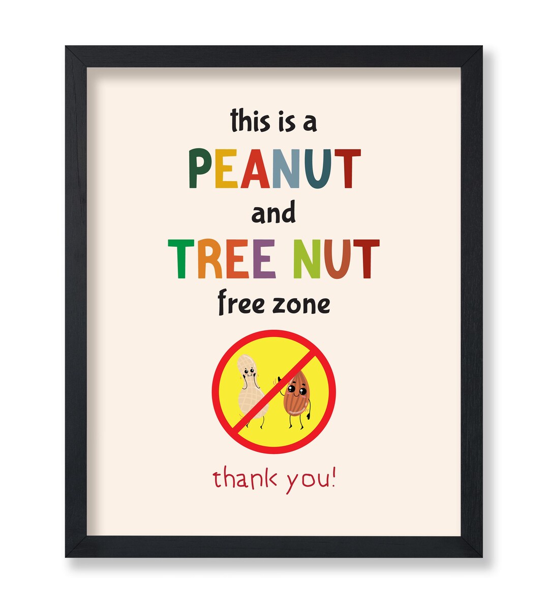 Peanut and Tree Nut Free Zone Poster - Food Allergy Awareness Print ...