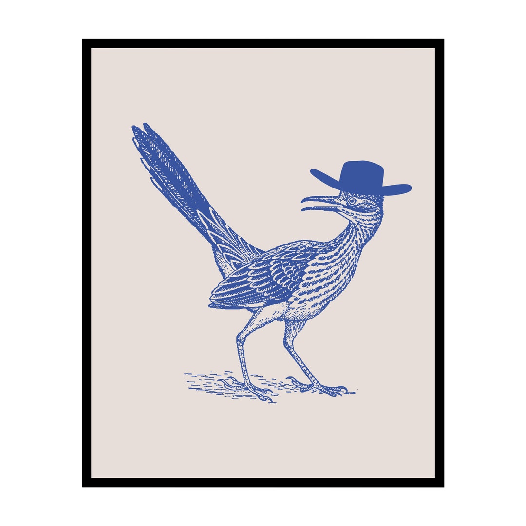 Blue Cowboy Roadrunner Poster Retro Cowboy Print Wild West Art Trendy ...