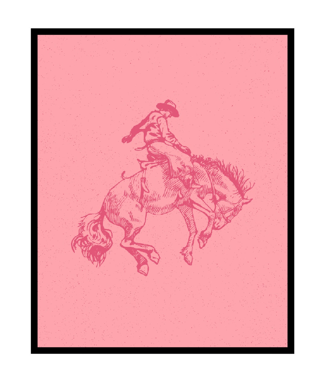 Pink Cowboy Poster Retro Cowboy on Bucking Horse Print Rodeo Art Wild ...