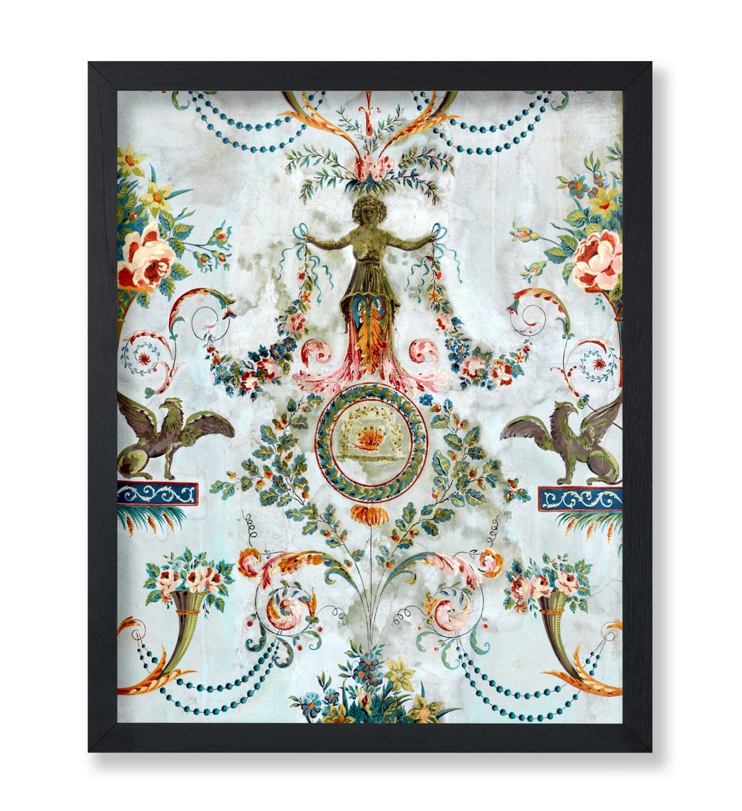 Vintage Griffin Pink Roses Poster - Retro French Chateau Print - Flower ...