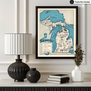 Vintage Map Poster - Retro Michigan Map Print - Michigan State Map Art ...