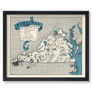 Vintage Map Poster - Retro Virginia Map Print - Virginia State Map Art ...