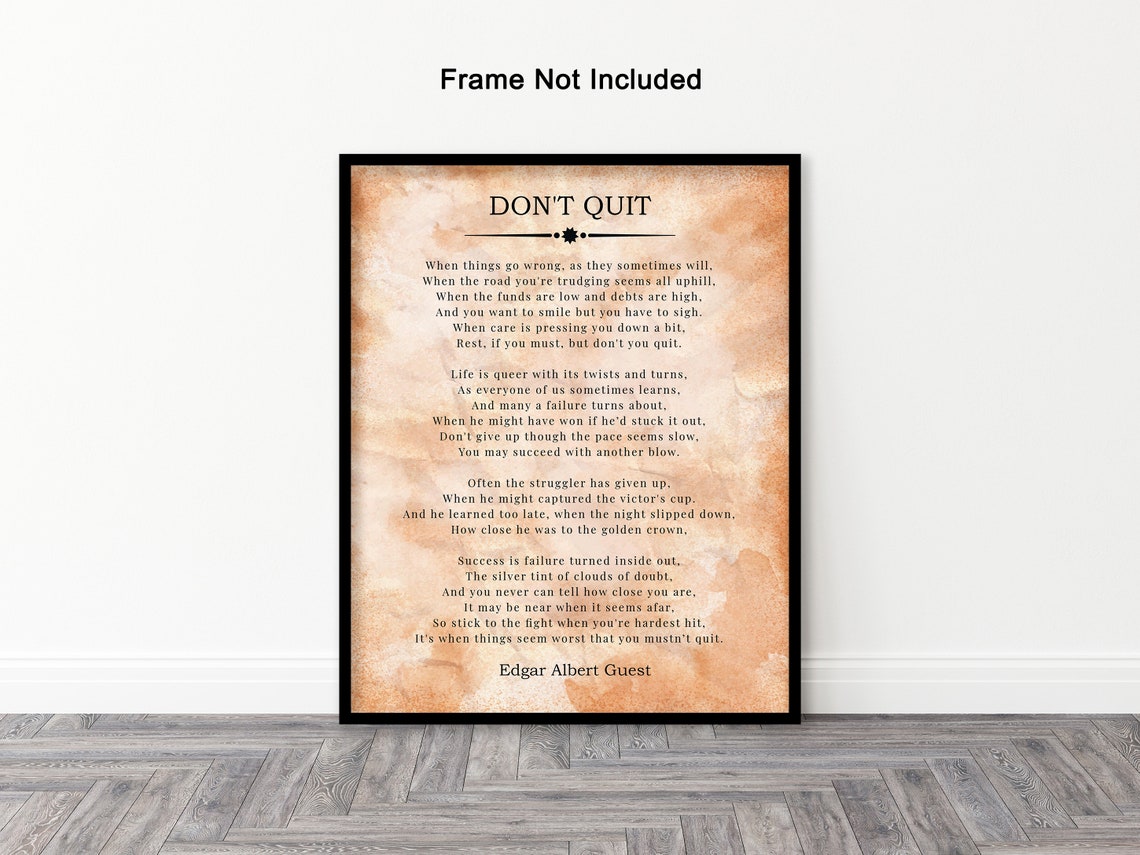 Edgar Albert Guest Poster Don't Quit Print Poetry Art Inspiring Gift ...